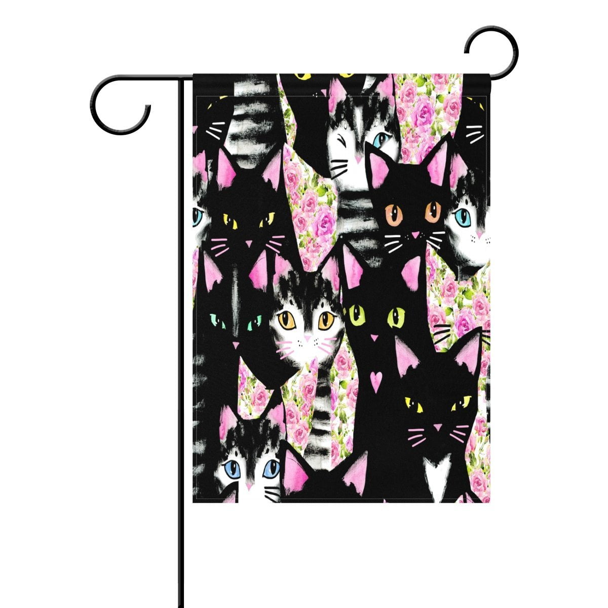 POPCreation Pink Rose Flower Garden Flag Funny Black Cat Kitten Outdoor ...
