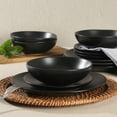 Gibson Home Bethel 12-Piece Matte Black Stoneware Dinnerware Set ...