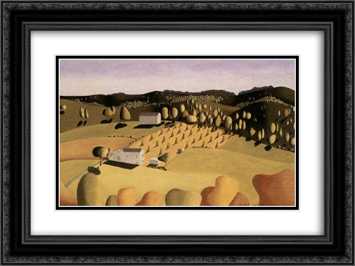 Grant Wood 2x Matted 24x20 Black Ornate Framed Art Print 'Some of corn ...