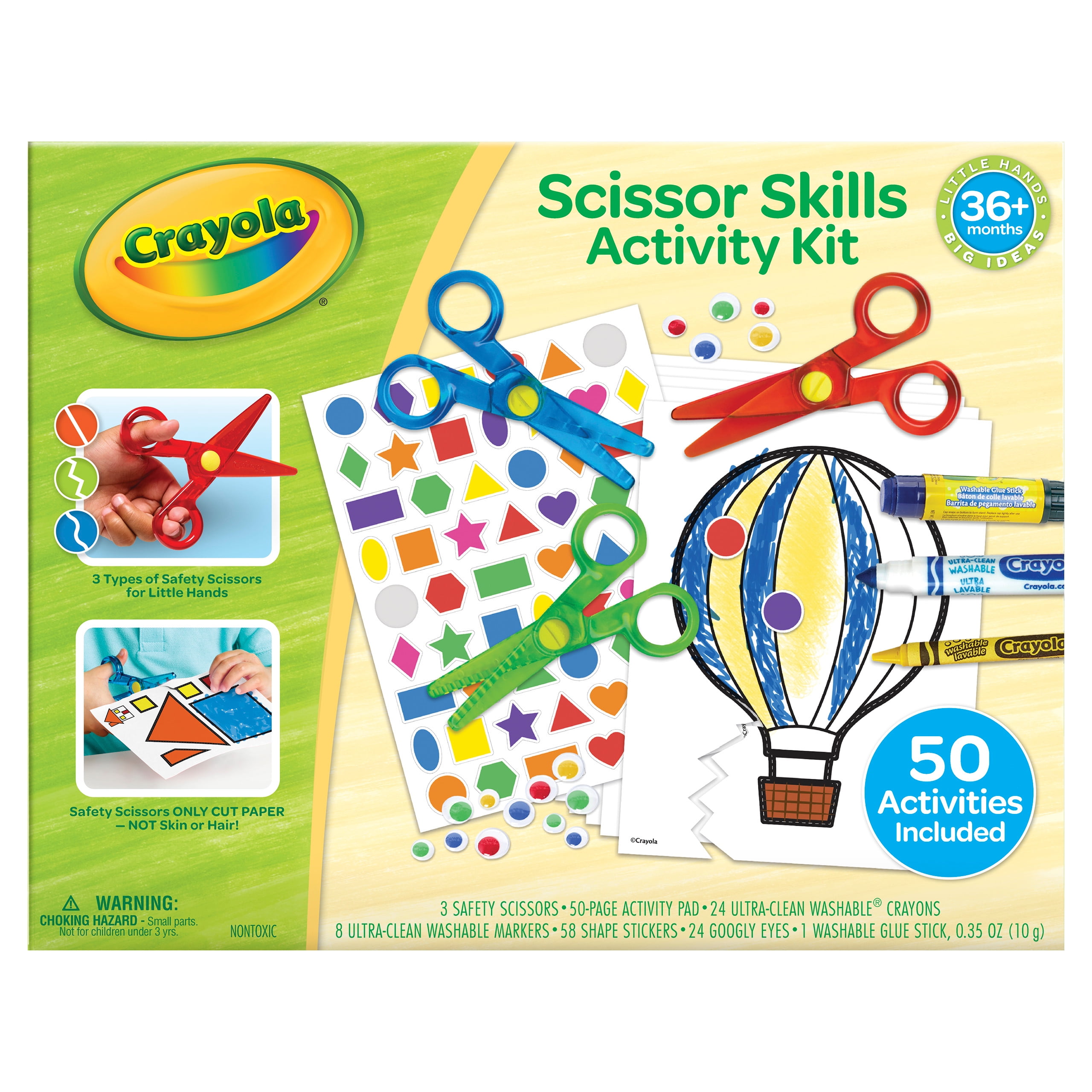 Crayola Toddler Scissor Skills Activity Kit, 3 Count Safety Scissors ...