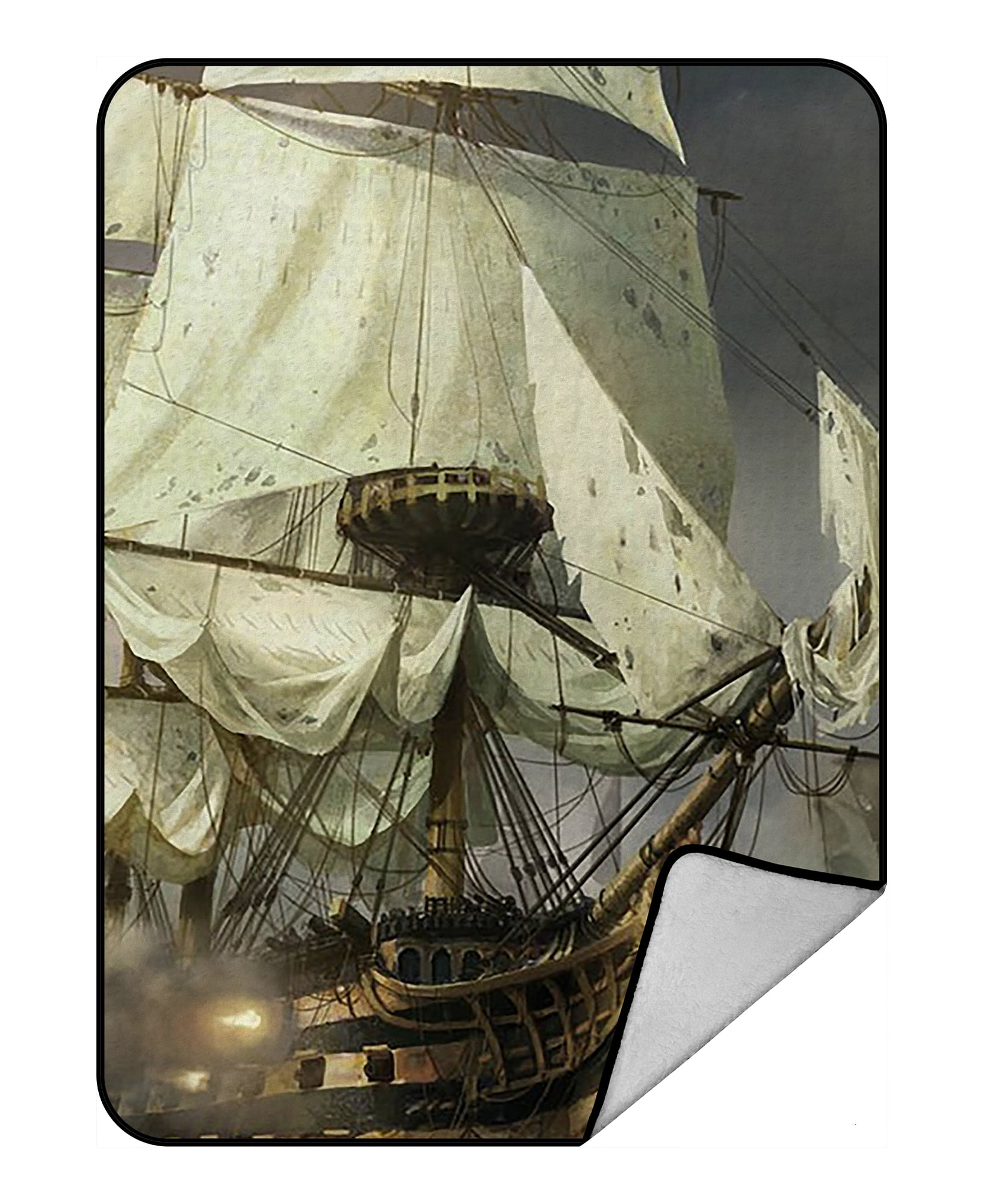 GCKG Cool Pirate Ship Fleece Blanket Crystal Velvet Front and Lambswool ...