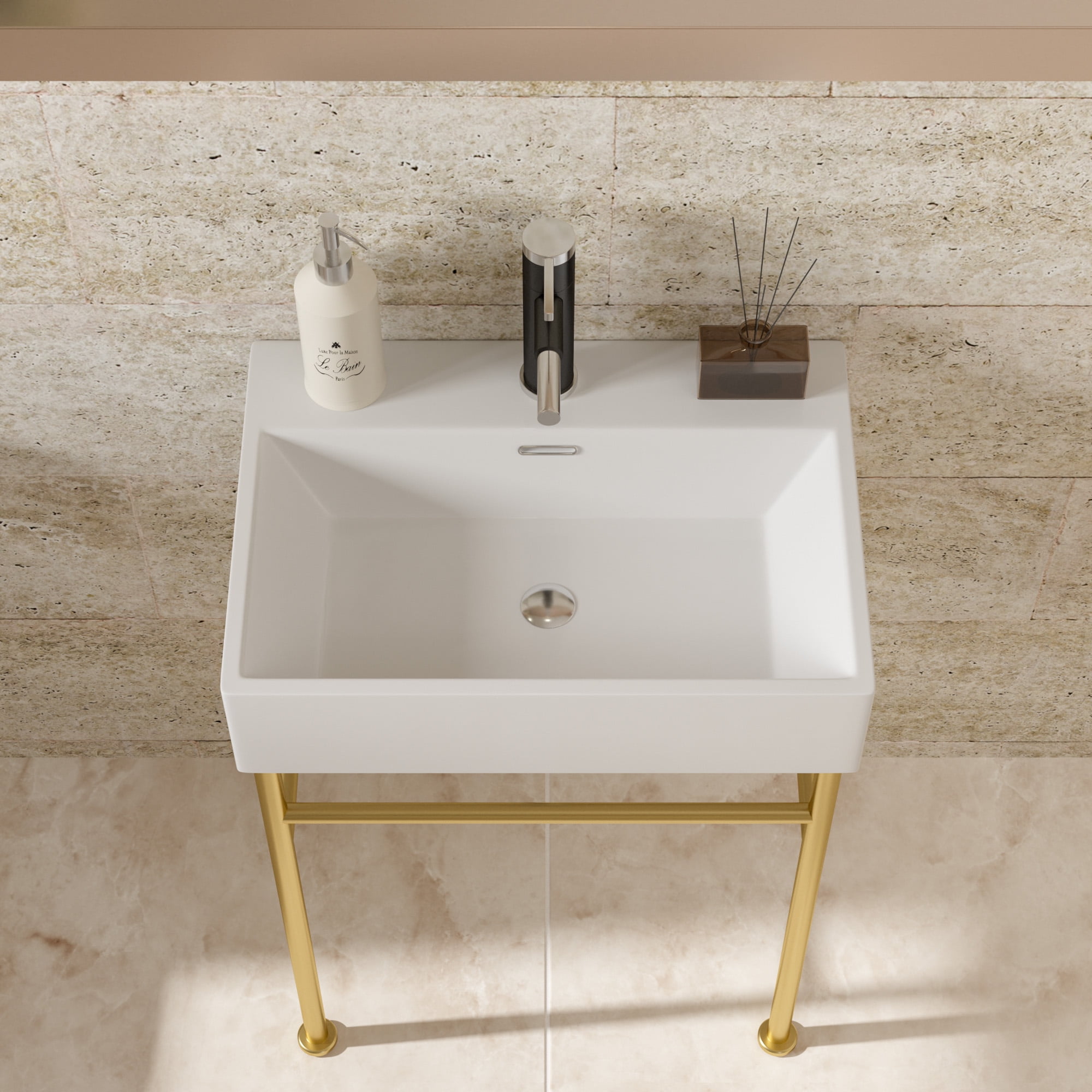 24" Bathroom Console Sink with Overflow,Ceramic Console Sink White Basin Gold Legs - Walmart.com