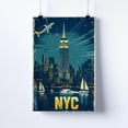 Affixzi Vintage City Travel Wall Art, New York Skyline Night Harbor ...