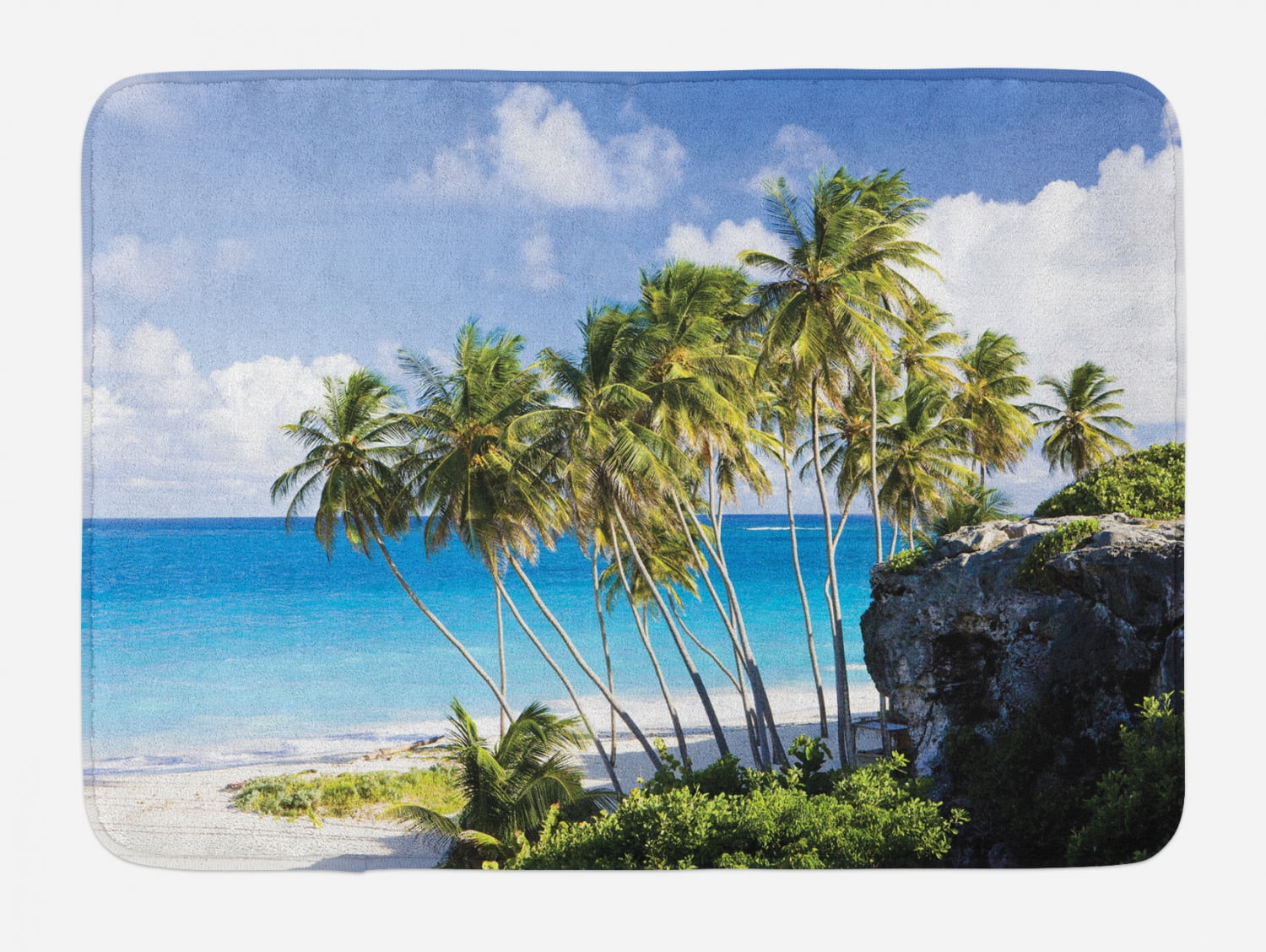 Travel Bath Mat, Caribbean Island Overlook with Palm Tree and Ocean ...