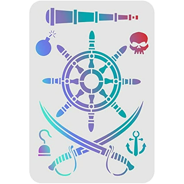 Nautical Stencils Template A4 Plastic Rudder Telescope Anchor Drawing ...