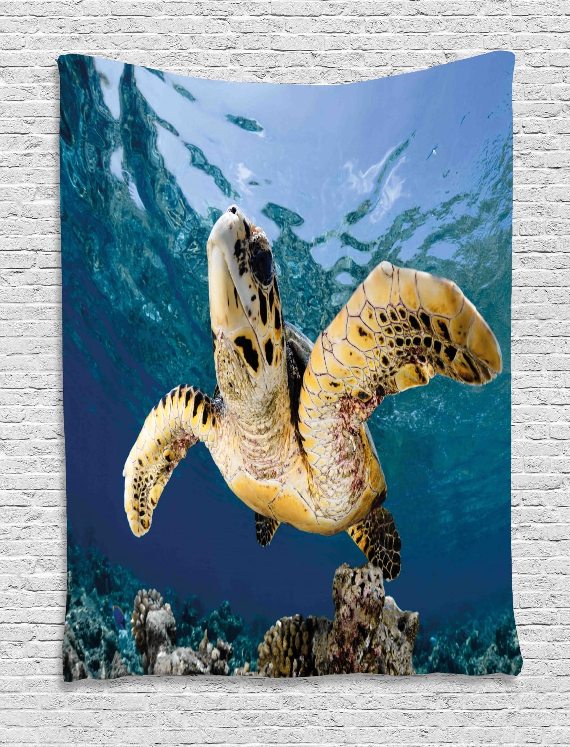 Turtle Tapestry, Hawksbill Sea Turtle in Blue Lagoon of Indian Ocean ...
