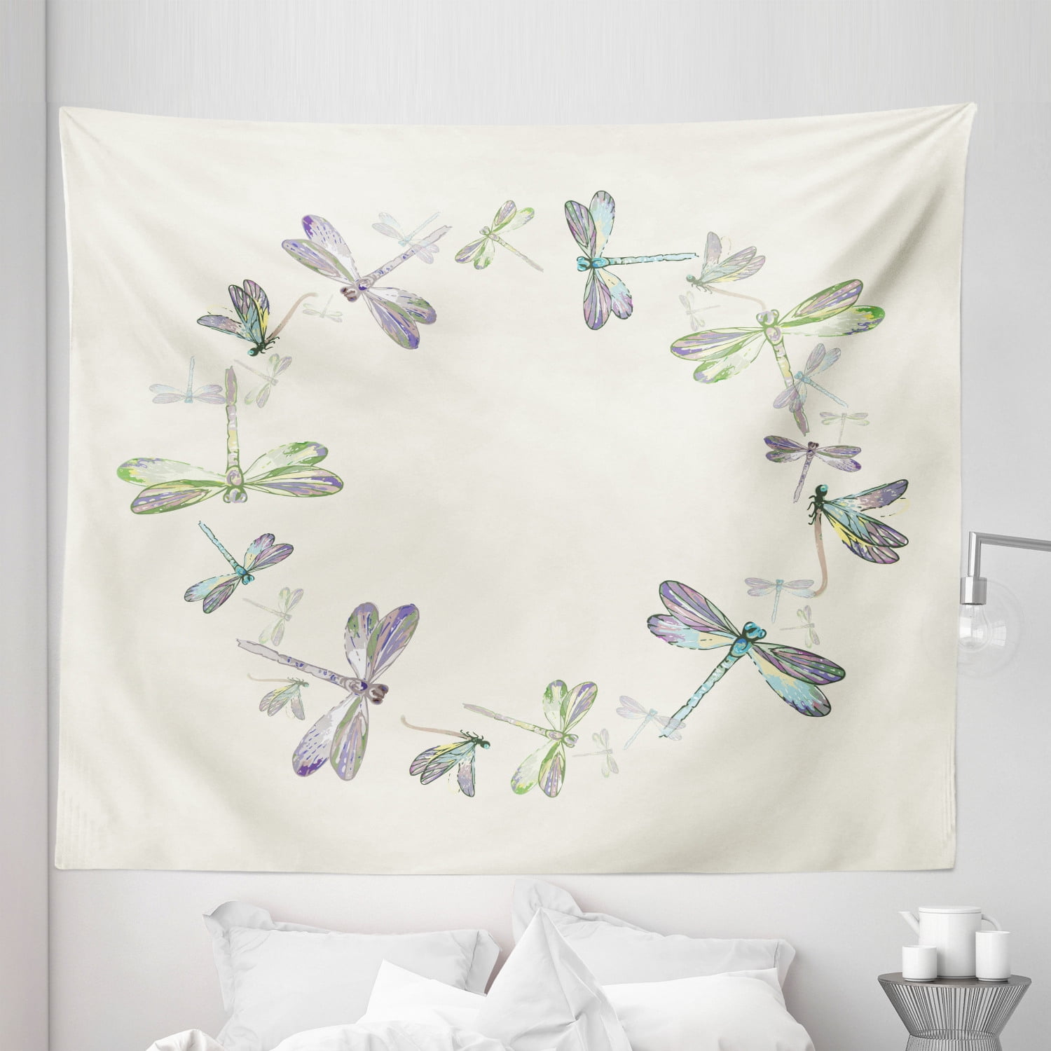 Dragonfly Tapestry, Dragonflies in Circular Formation Hand Drawn ...