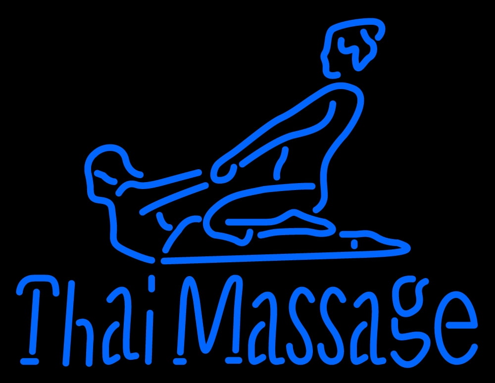 Blue Thai Massage Logo LED Neon Sign 24 x 31 - inches, Black Square Cut ...
