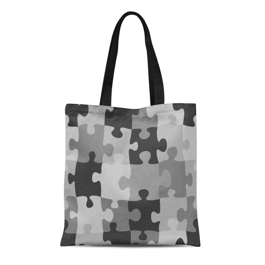SIDONKU Canvas Tote Bag Abstract Grey Puzzle Cartoon Assemble ...