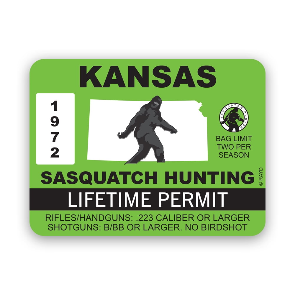 Kansas Sasquatch Hunting Permit Sticker Decal - Self Adhesive Vinyl ...