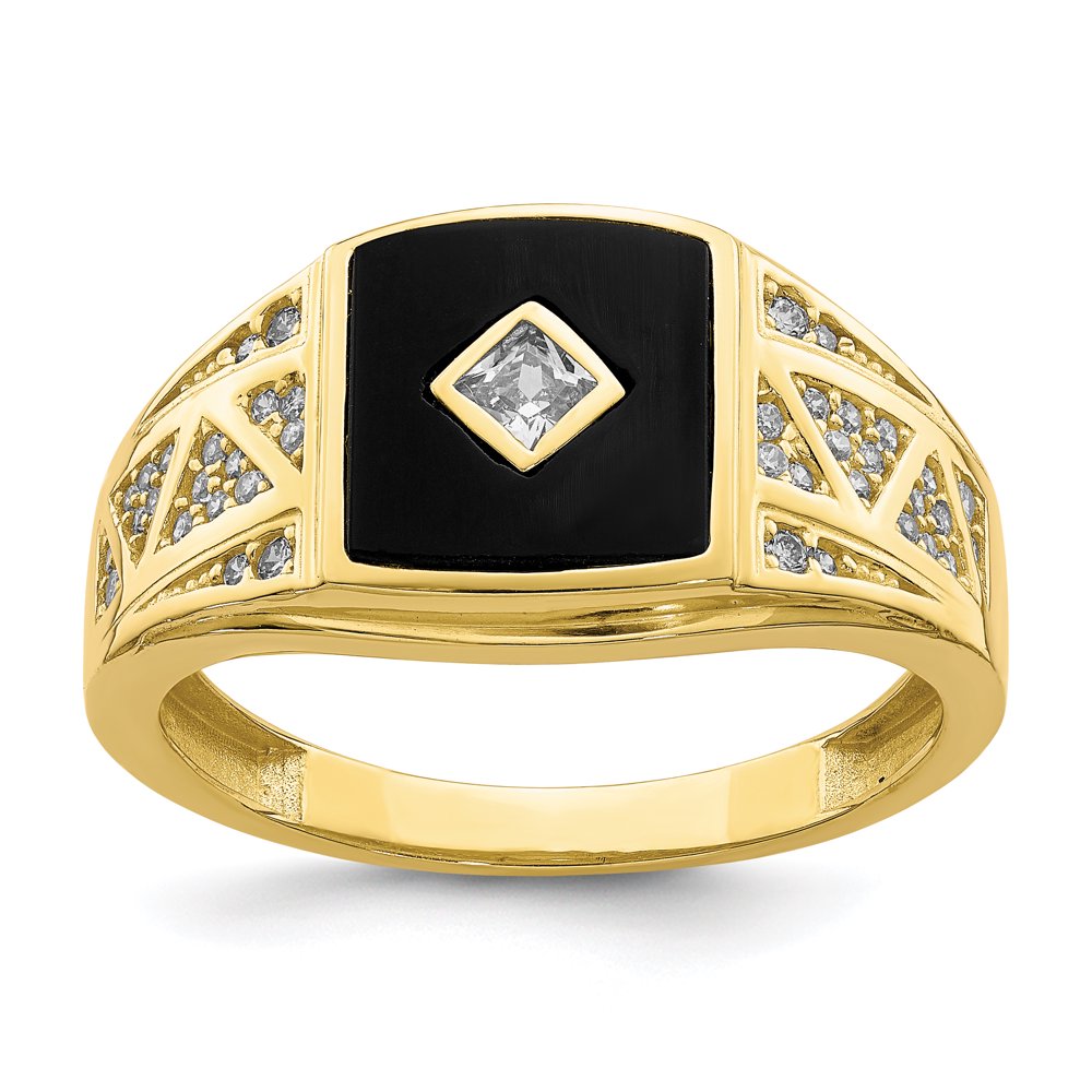 Primal Gold - Primal Gold 10 Karat Yellow Gold Cubic Zirconia and Onyx ...