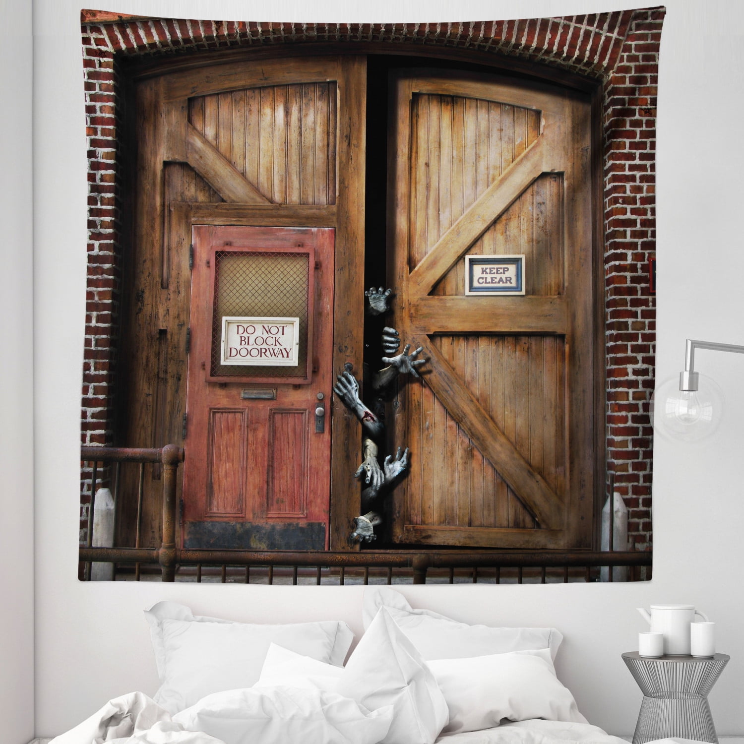 Zombie Tapestry, Monsters Behind Wooden Door Demon Halloween Holiday ...