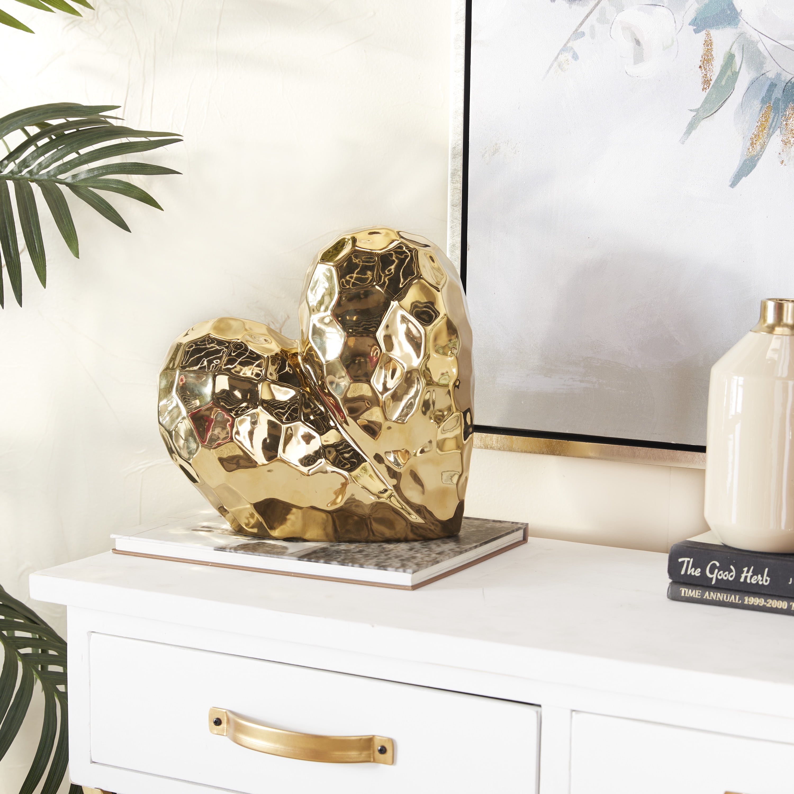 12" x 11" Gold Porcelain Dimensional Angled Origami Inspired Heart ...