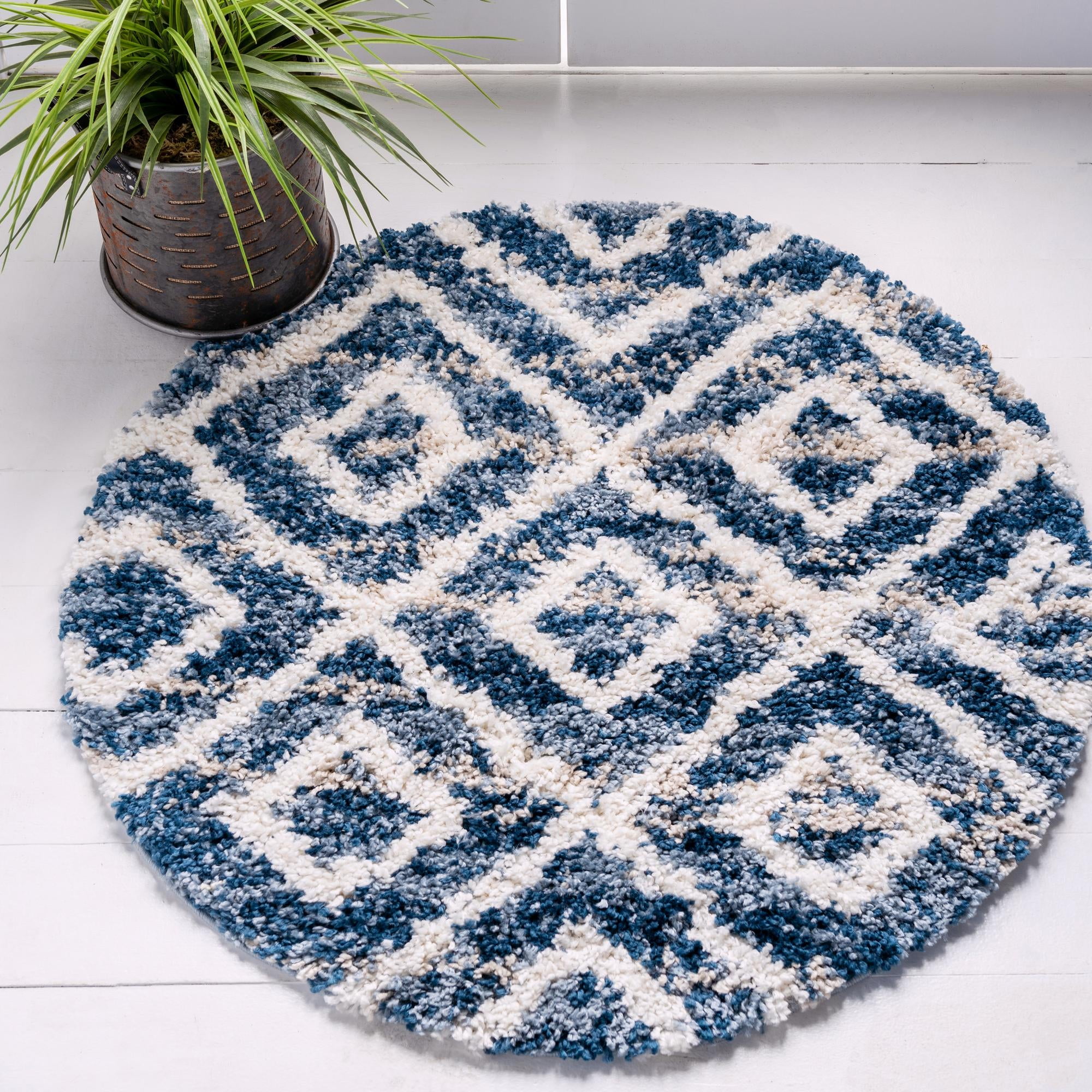 Rugs.com Athena Shag Collection Rug – 5' Round Blue Shag Rug Perfect ...