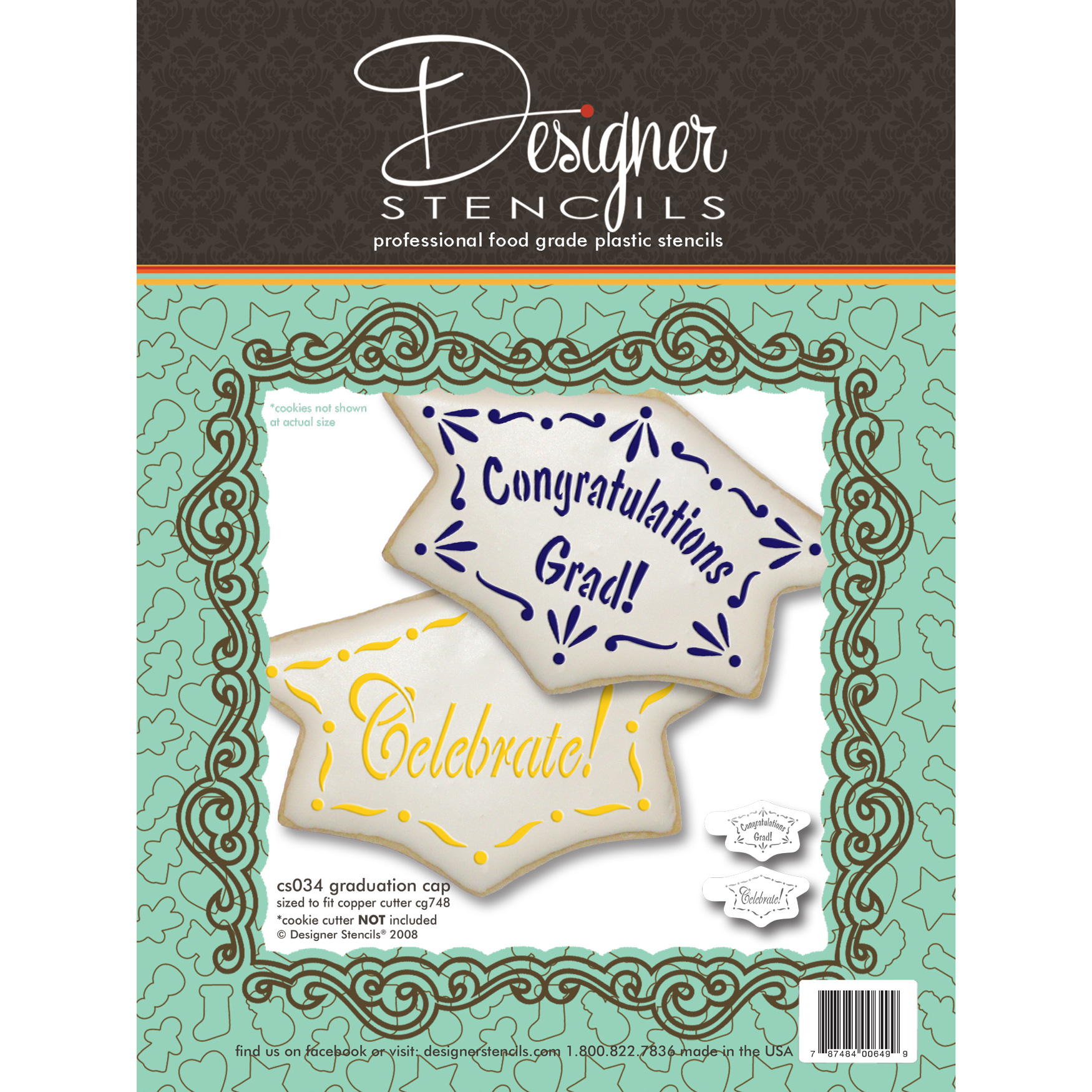 Graduation Cap Cookie Stencil Set (no cutter) by Designer Stencils ...