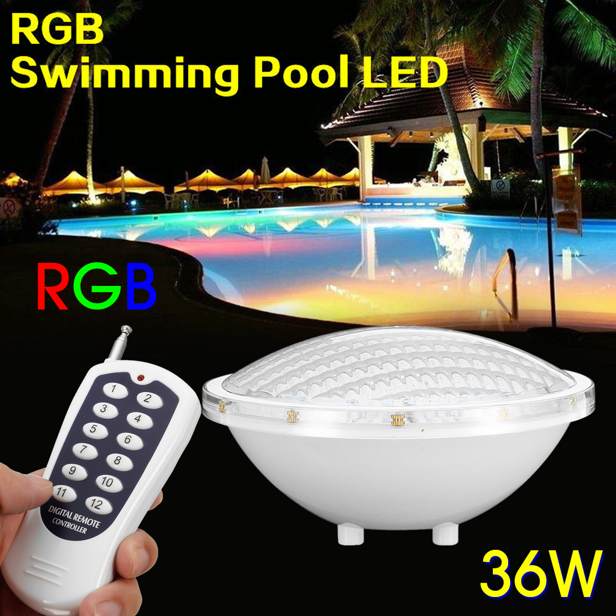 LED Swimming pool lighting Spa Lights Bulb 36W 12V AC/DC RGB Colors ...