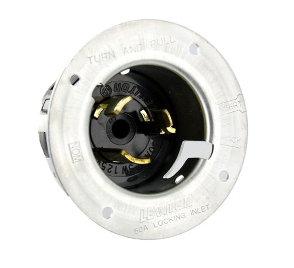Leviton CS6375 50 Amp, 125/250 Volt AC, Black & White Locking Flanged ...