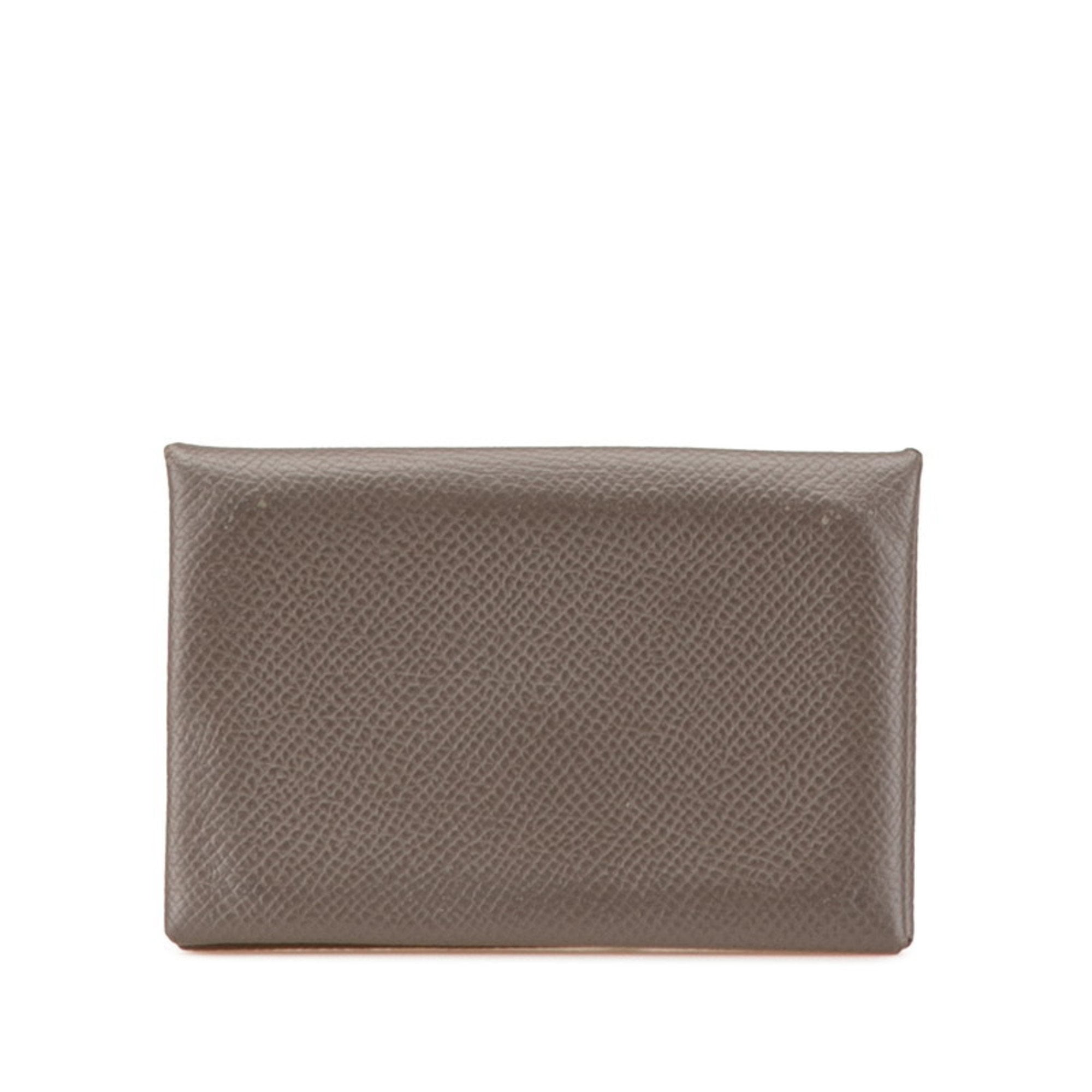 Pre-Owned Hermes Calvi Business Card Holder Etoupe Epsom Leather Women ...