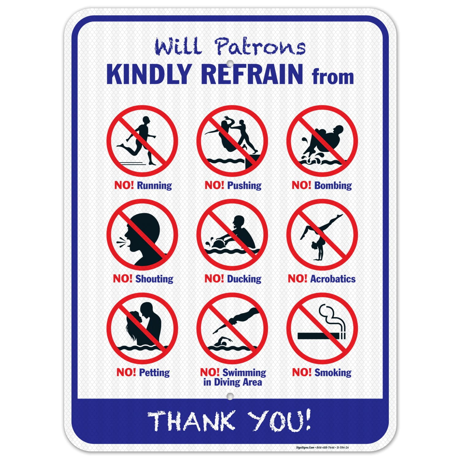 Pool Rules Sign, No Running No Pushing No Smoking, - Walmart.com