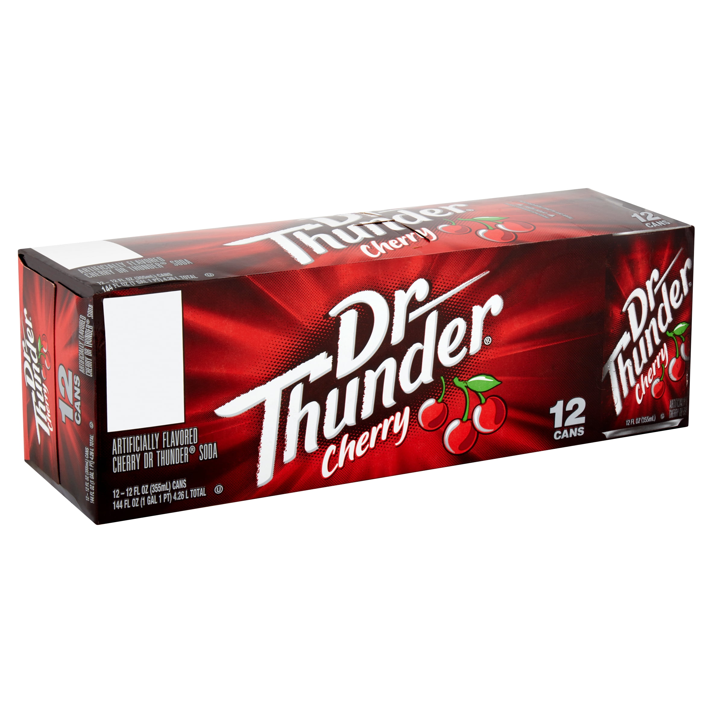 Great Value Dr Thunder Cherry Cola Soda Pop, 12 Fl Oz, 12 Pack Cans ...