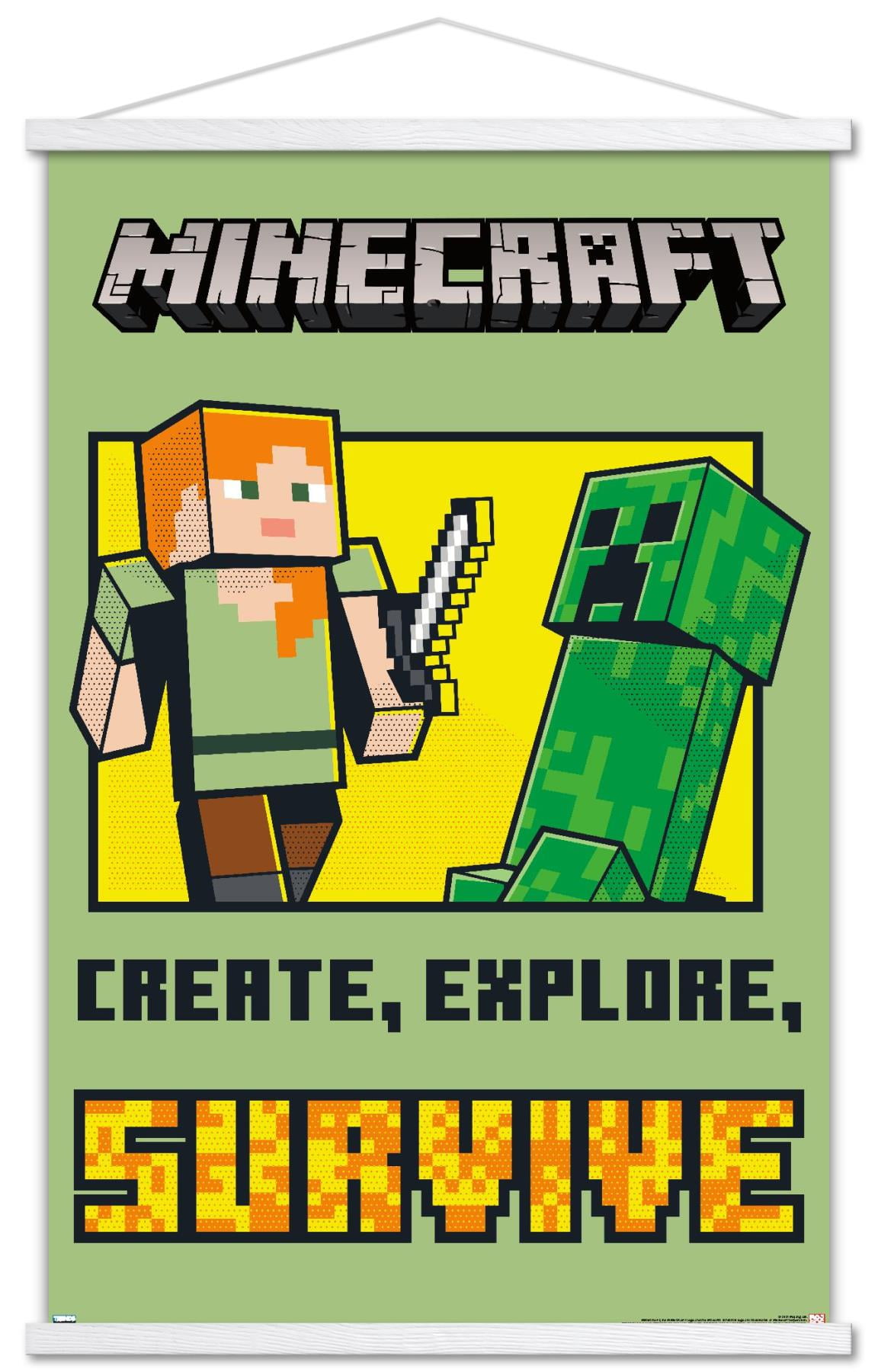 Minecraft - Create, Explore, SurVive Wall Poster with Wooden Magnetic ...