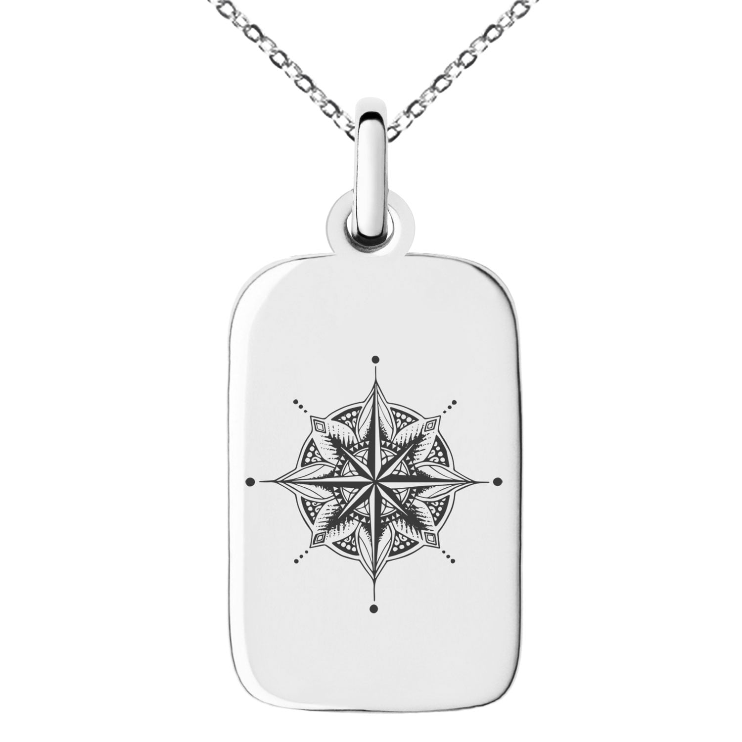Stainless Steel Nautical Mandala Lotus Compass Engraved Small Rectangle ...