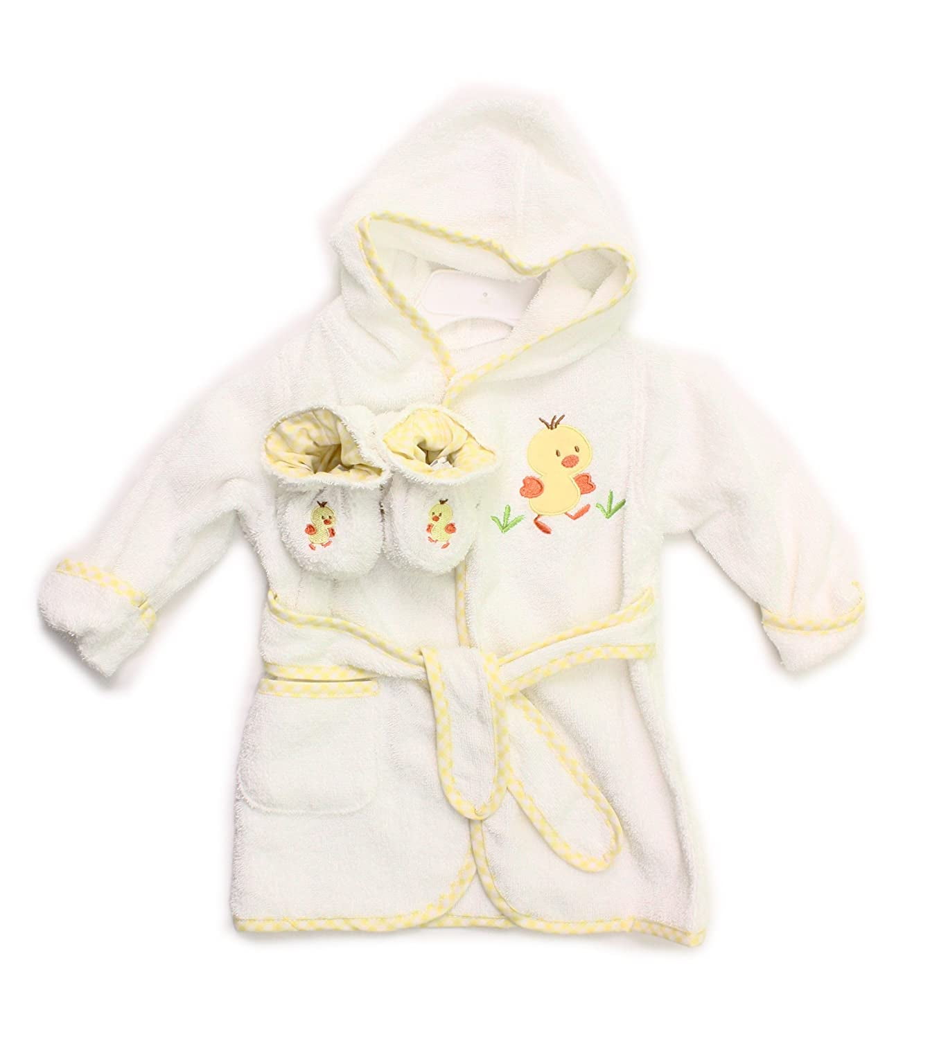 Spasilk 100% Cotton Hooded Terry Bathrobe with Booties, White Duck, 0-6 ...