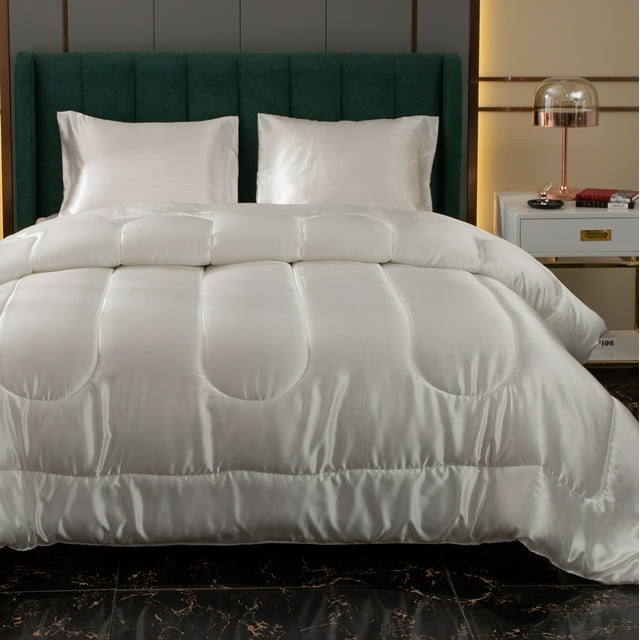 Free Shipping! Move Over White Satin Comforter Set King Silk like Satin ...