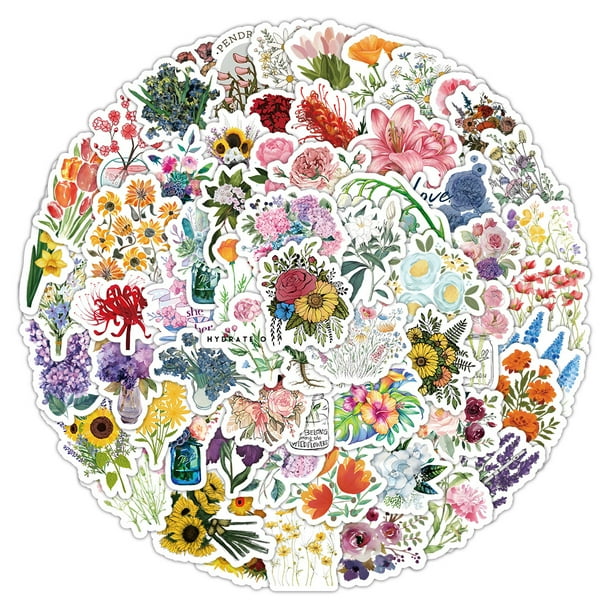 100 piezas de pegatinas de flores, pegatinas de vinilo florales ...