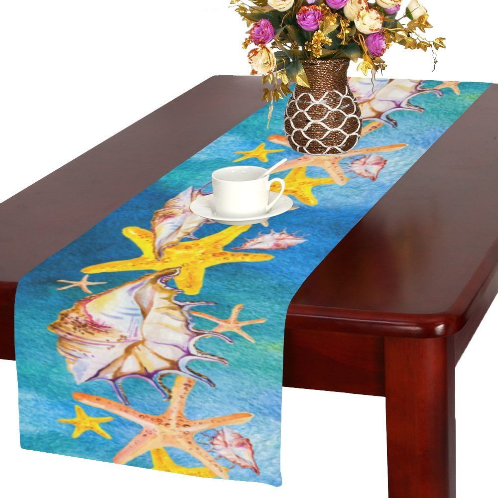 MYPOP Watercolor Summer Tropical Beach Seashell Starfish Long Table ...