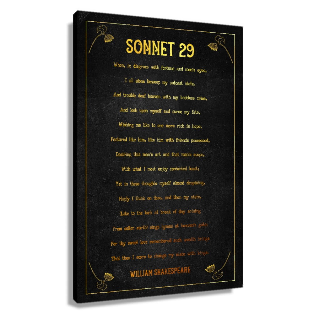 Sonnet 29 Poem Wall Decor William Shakespeare Quote Wall Art Poetry ...