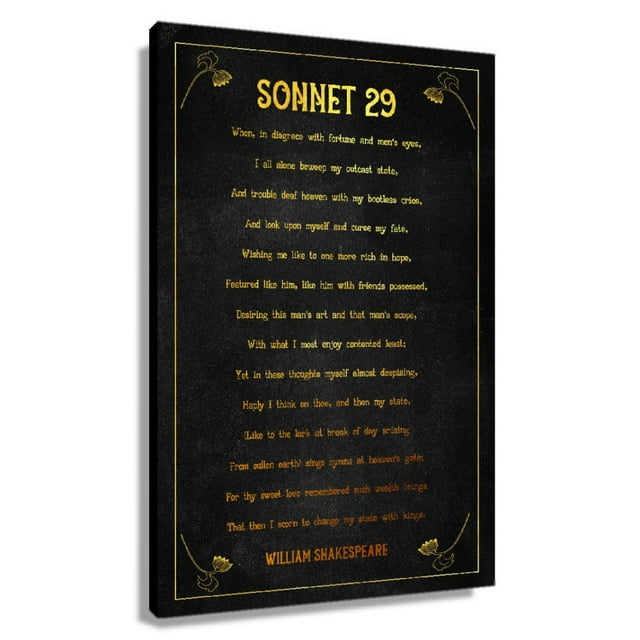 Sonnet 29 Poem Wall Decor William Shakespeare Quote Wall Art Poetry ...