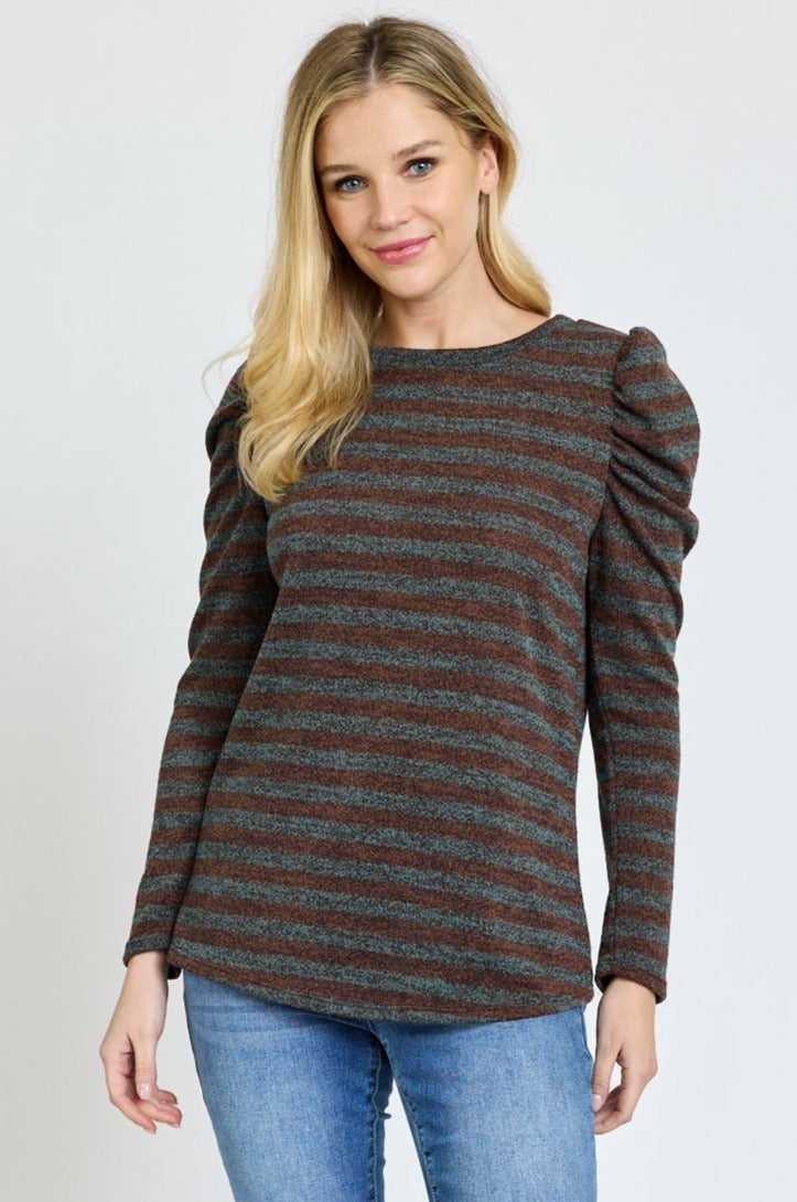 Stripe Long Puffed Shoulder Sleeve Top| S-3X - Walmart.com