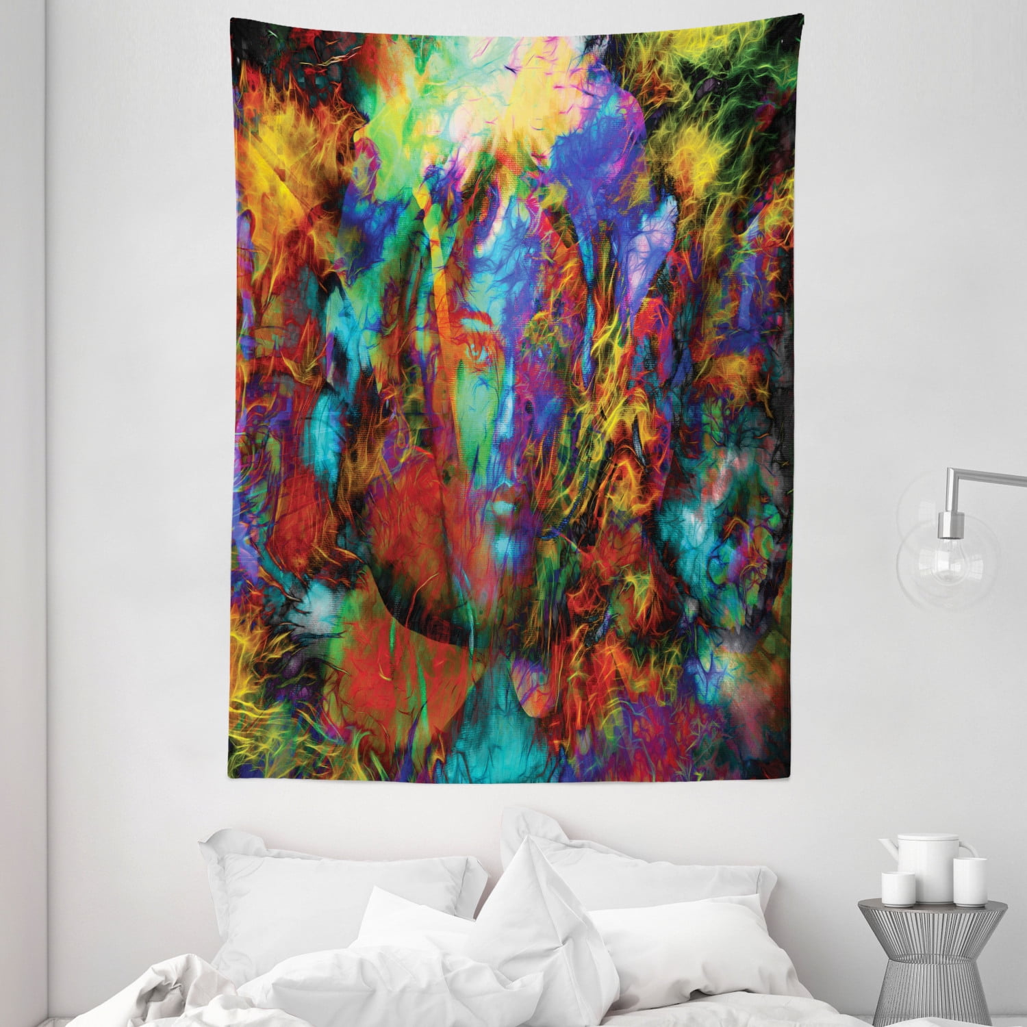 Mystic Tapestry, Mysterious Woman Face with Butterflies and Figures ...