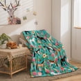 1pc Printed Green Blanket With Horses And Flowers, Soft And Comfortable ...