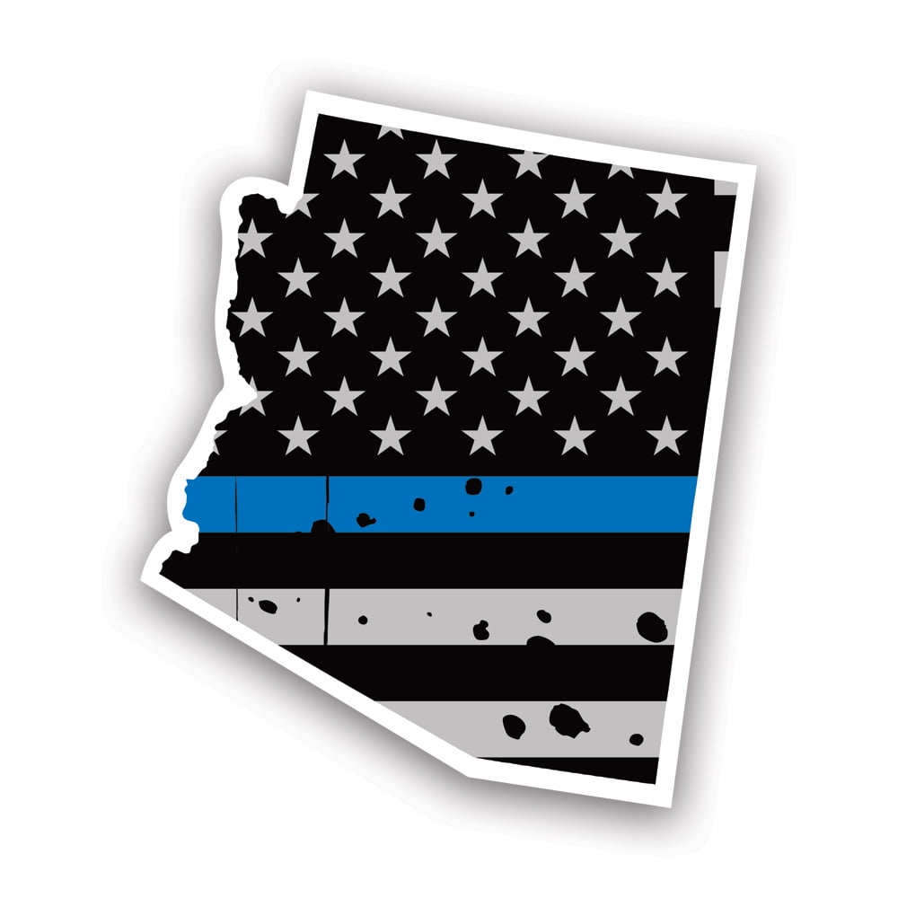 Distressed Thin Blue Line Arizona State Shaped Subdued US Flag Sticker ...