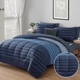 Comforter Set - 7 count Bed in a Bag , Navy Blue-Stripe Bedding Sets ...