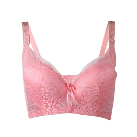 Women Lace Floral 3D Cup Underwire Push Up Plus Size Bra Pink 42C ...