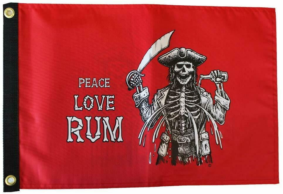 Flappin' Flags Pirate Peace Love Rum - 12 in x 18 in Nylon Pirate Flag ...