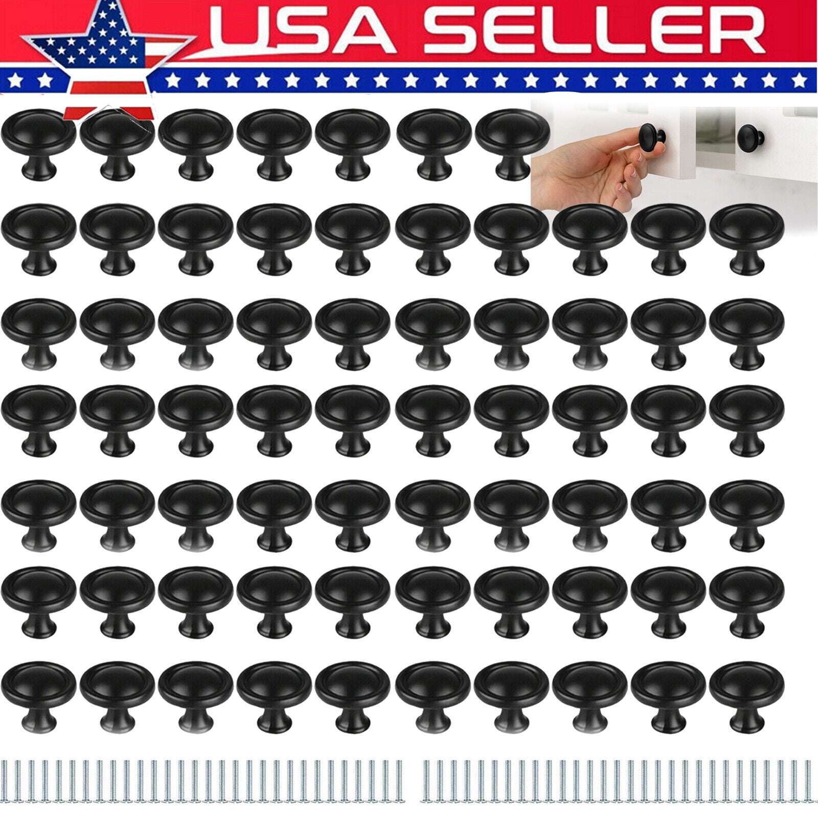 Dazone 100 Pack Cabinet Knobs Drawer Handles Black Hardware Cupboard Pulls Kitchen Bathroom ...