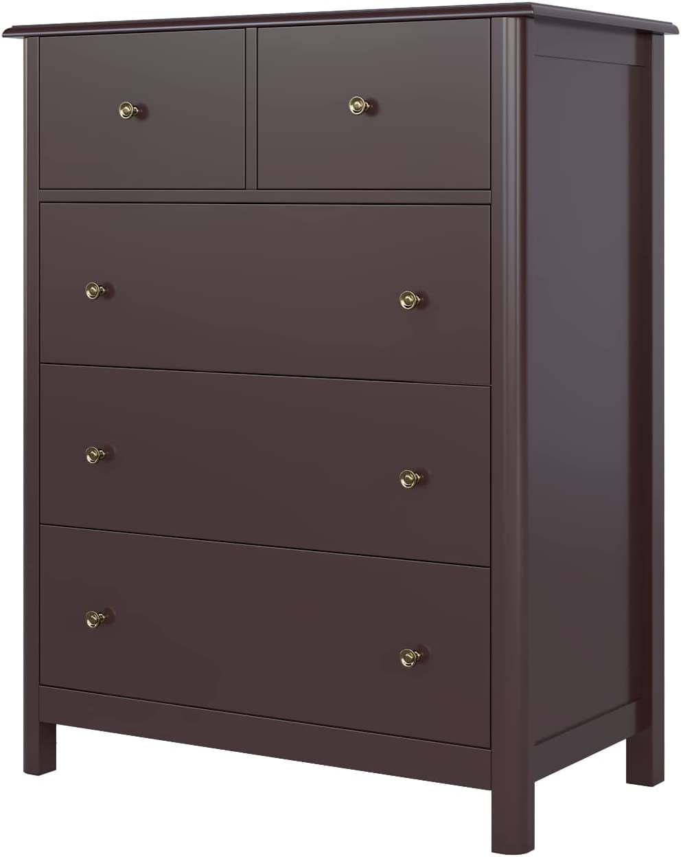 Homfa Horizontal Dresser, Brown Dresser of 5 Drawers for Bedroom ...