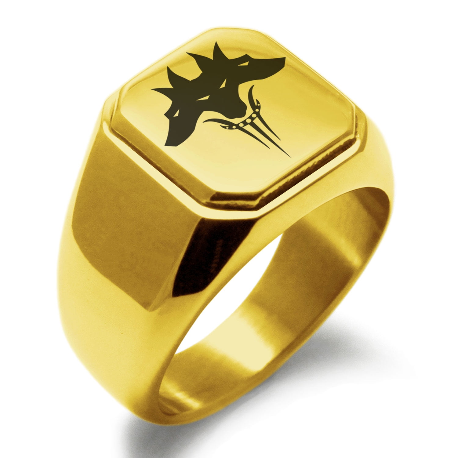 Stainless Steel Greek Mythology Cerberus Engraved Square Flat Top Biker ...