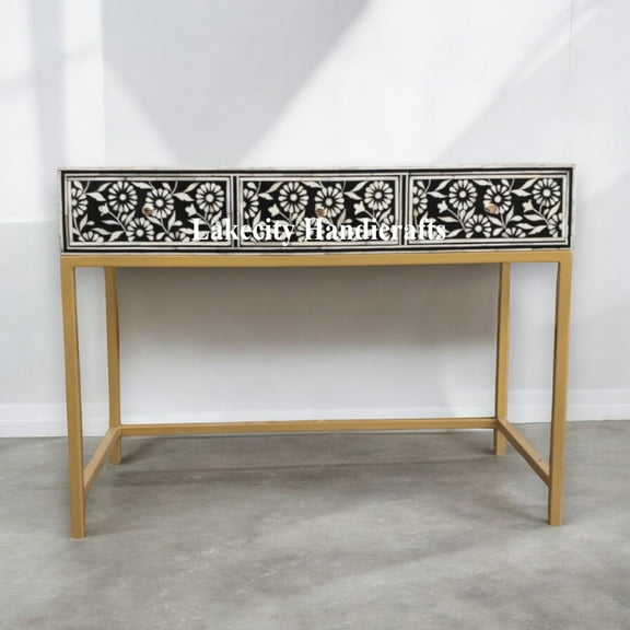 LAKECITY ARTS Bone Inlay Scroll vine Design 3 Drawers Console Blue ...