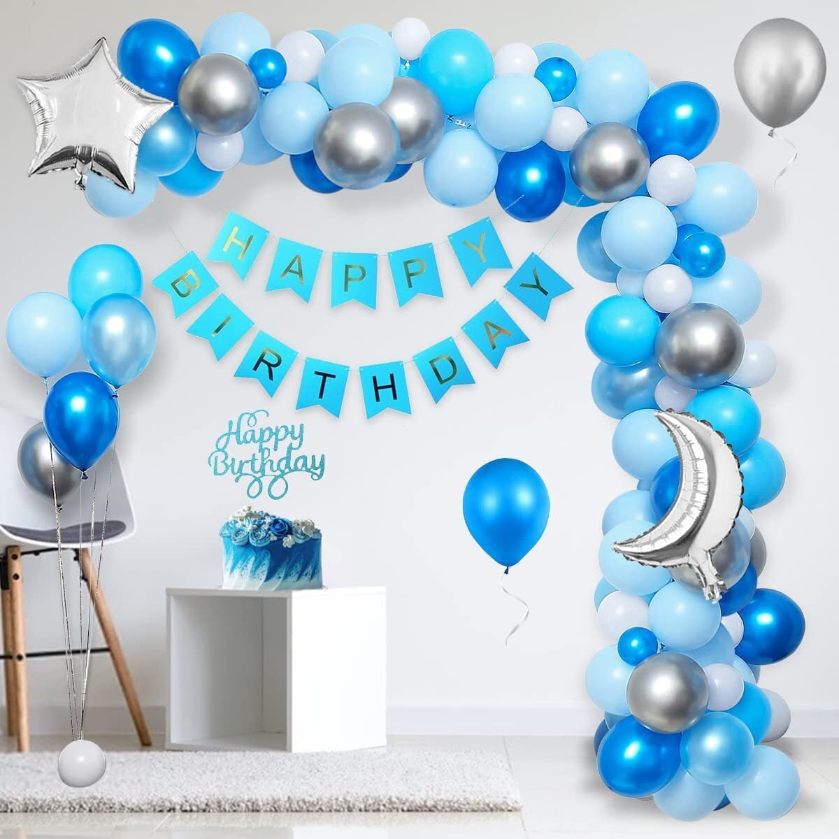 Blue Silver White Latex Balloons, Royal Blue and Silver Metallic ...