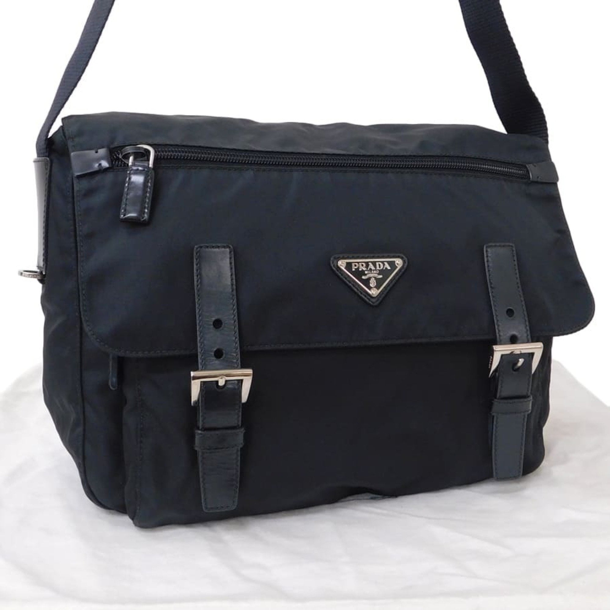 Pre-Owned PRADA Prada Shoulder Bag BT6671 Black Nylon Leather Triangle ...