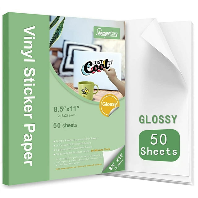 Printable Vinyl Glossy Sticker Paper White for Inkjet Printer 50 Sheets ...