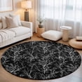 Abstract White Tree Branch on Black Round Rug 3ft Modern Plant Texture ...