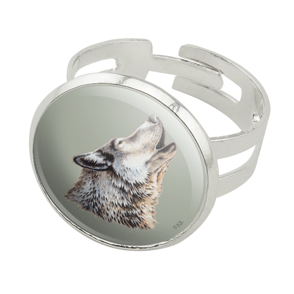 Wolf Howling Silver Plated Adjustable Novelty Ring - Walmart.com