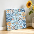 Blue Floral Canvas Wall Art for Living Room, Vintage Mediterranean Tile ...