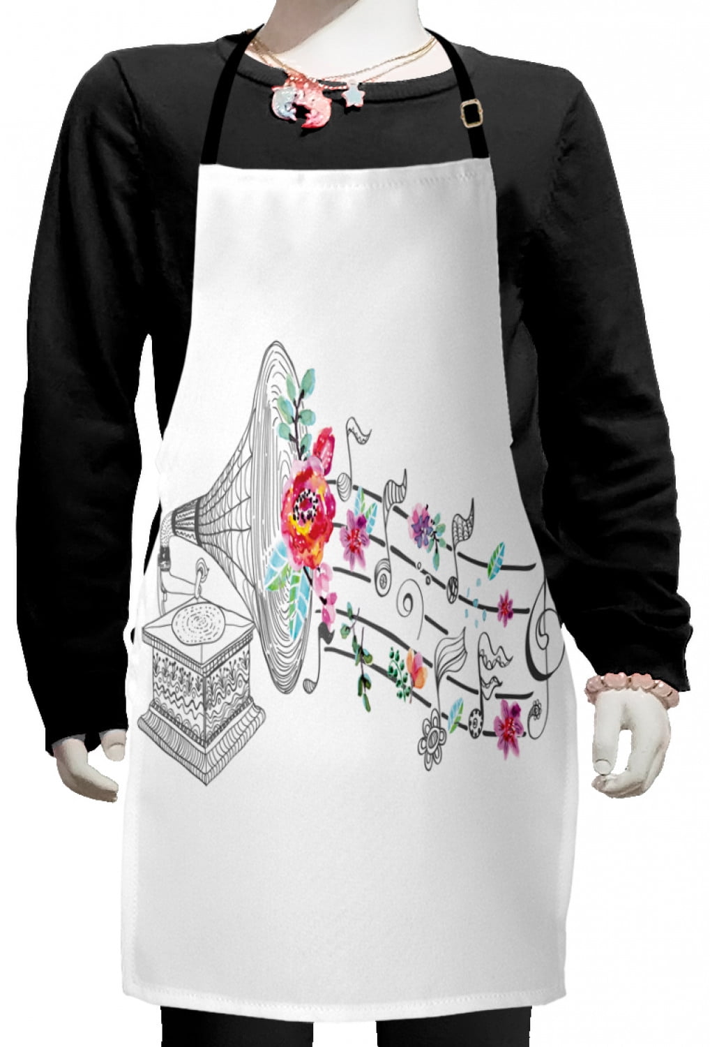 Music Kids Apron, Vintage Style Gramophone Record Player Floral ...